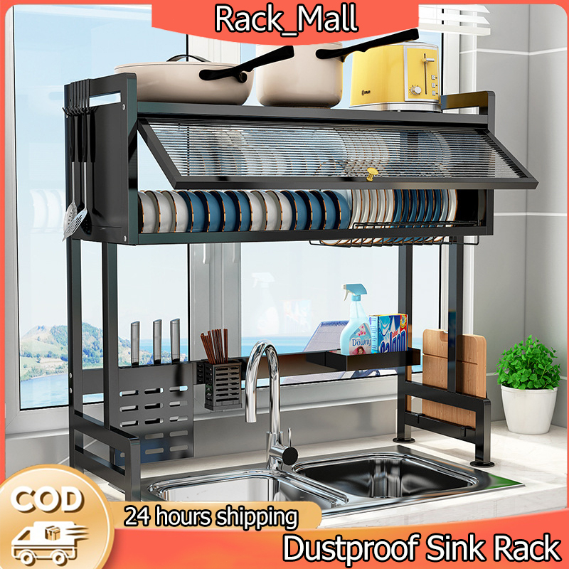 Rak Pinggan Mangkuk Bertutup Stainless Steel Dish Drainer Rack Kitchen ...