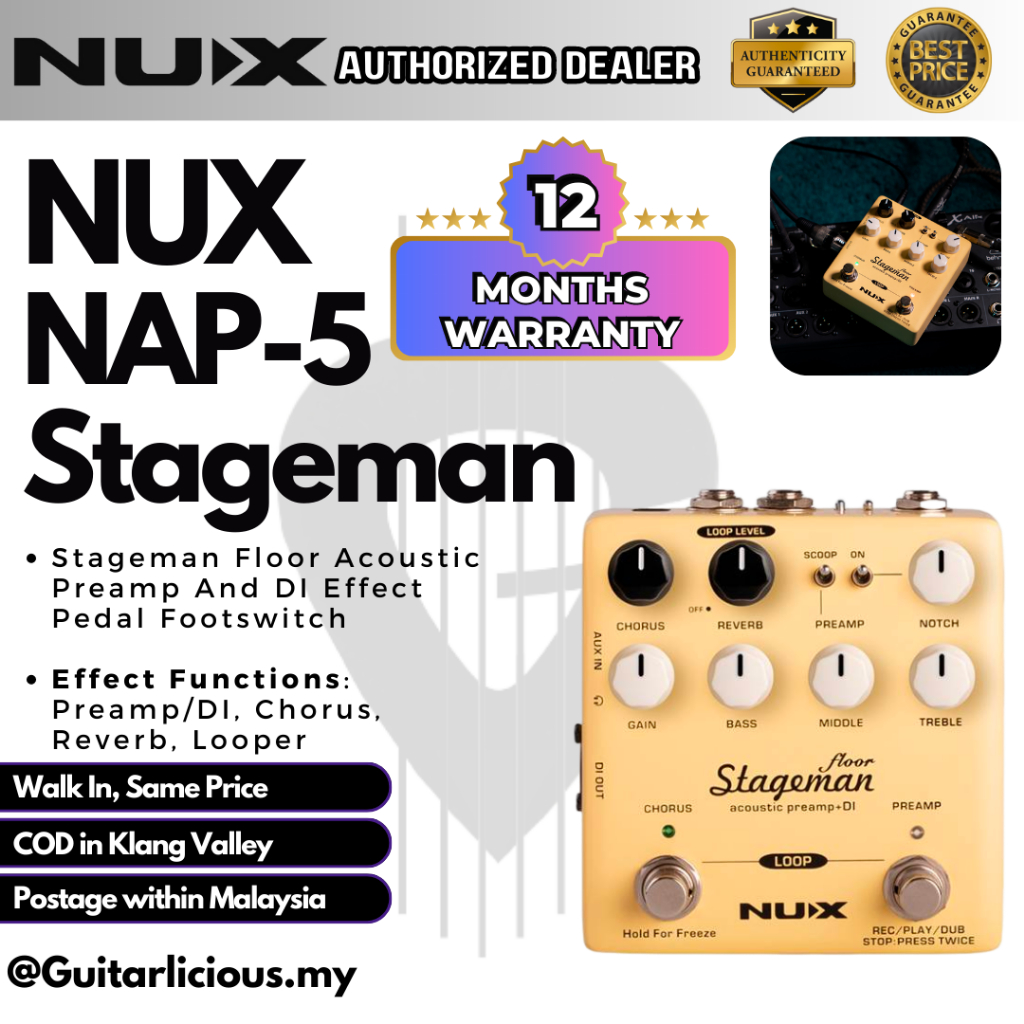 Nux NAP-5 Stageman Floor Acoustic Preamp And DI Effect Pedal Footswitch ( NAP5 / NAP 5 ...