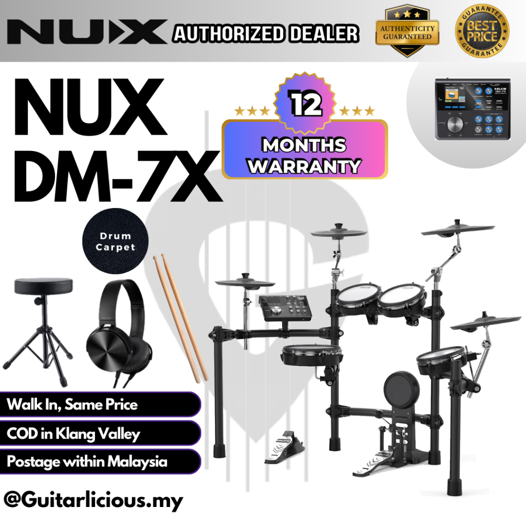 NUX DM-7X 5-Piece Digital Electronic Drum Set with FREE Headphone (DM7X ...