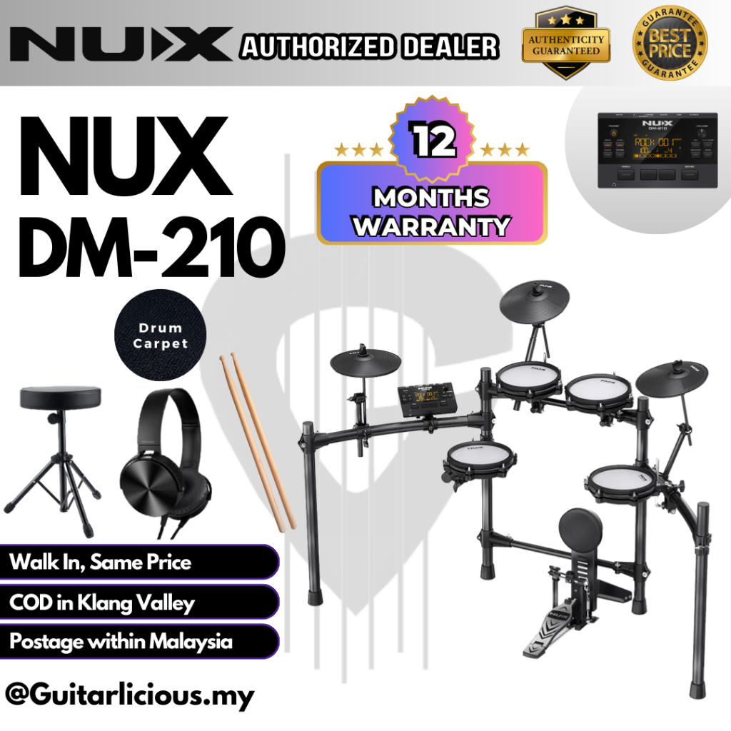 NUX DM-210 All Mesh Head Digital Electronic Drum Basic Package (DM210 ...