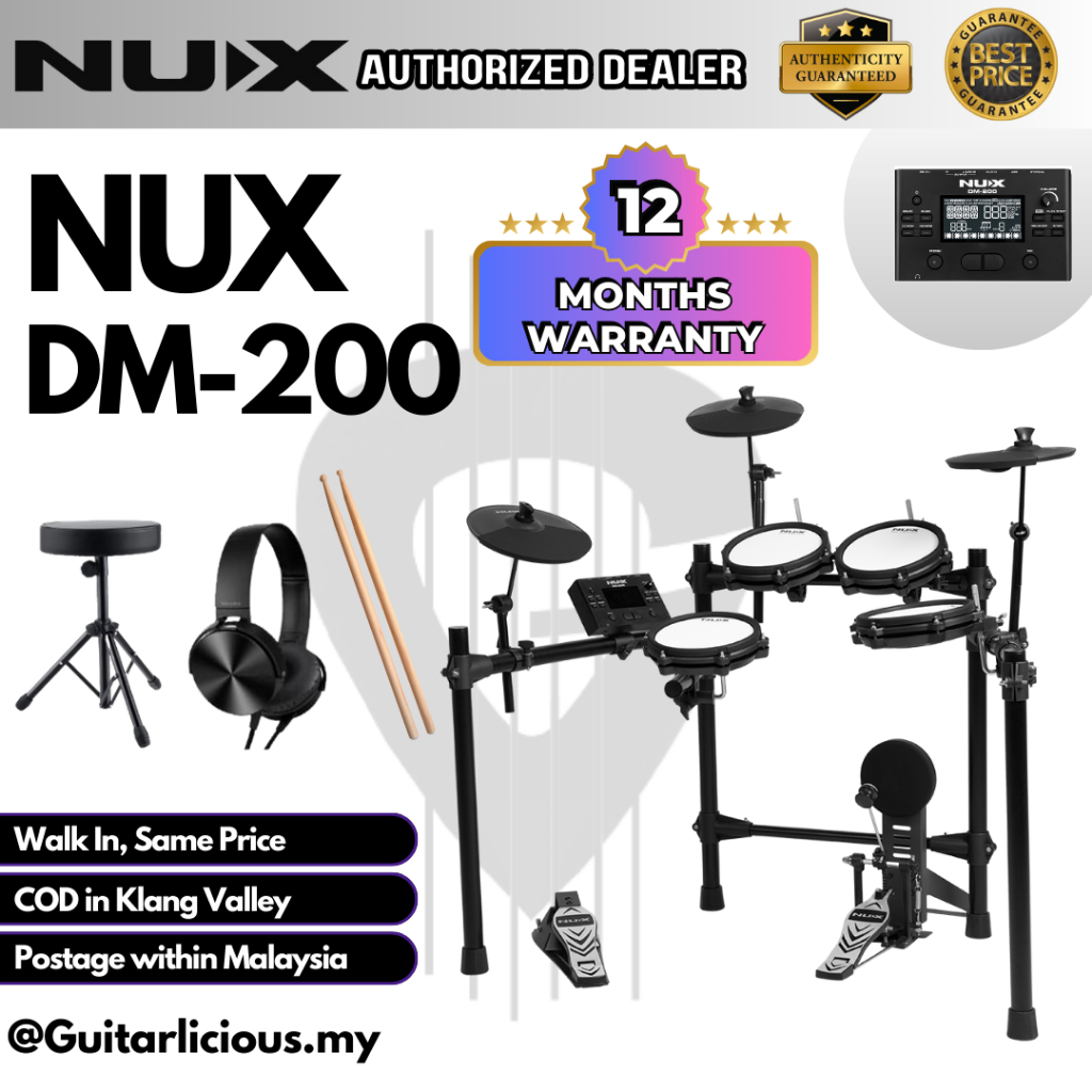 NUX DM-200 All Mesh Head Digital Electronic Drum Basic Package (DM200 ...