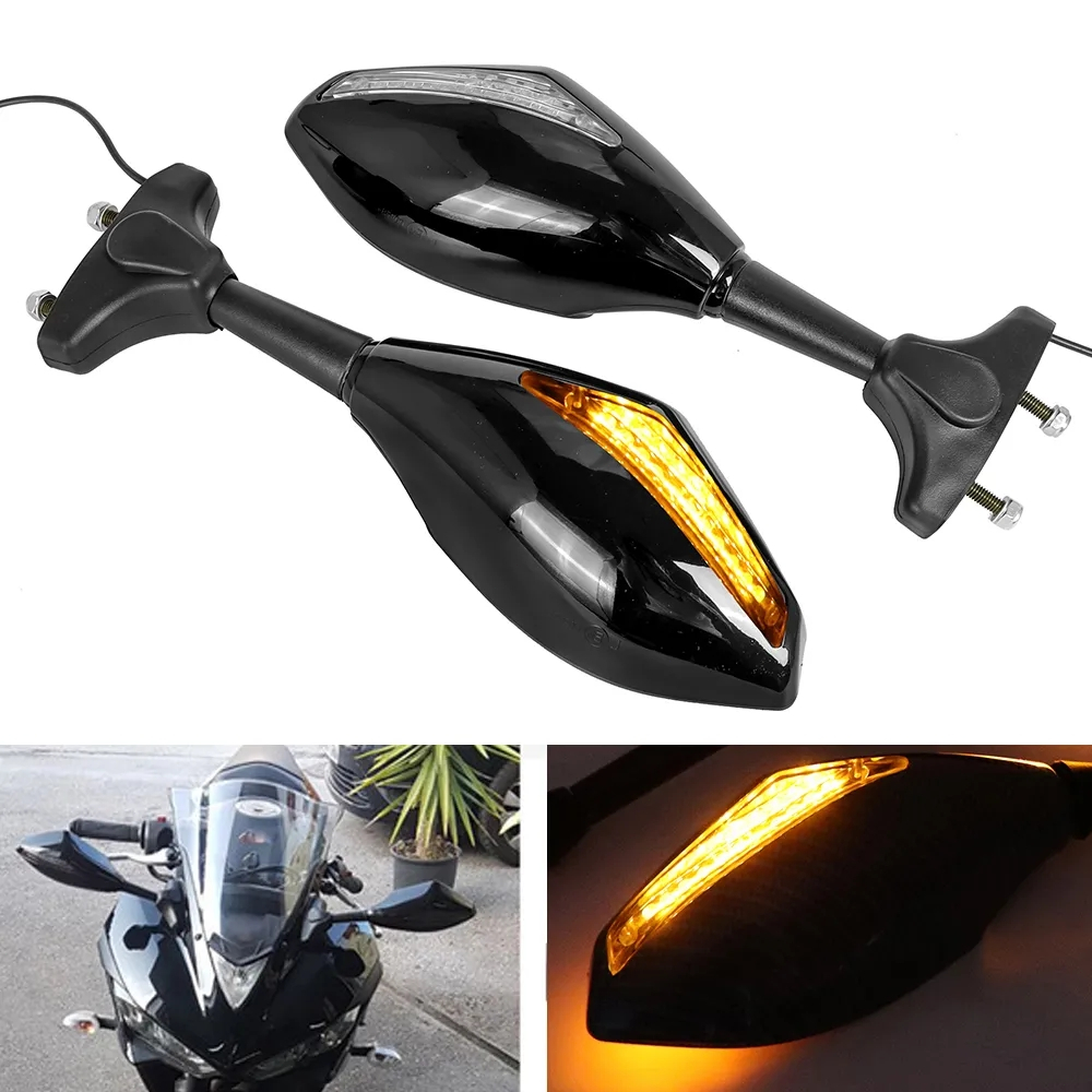 Motorcycle LED Turn Signal Mirrors Motorbike Side Mirror Sport Bike ...