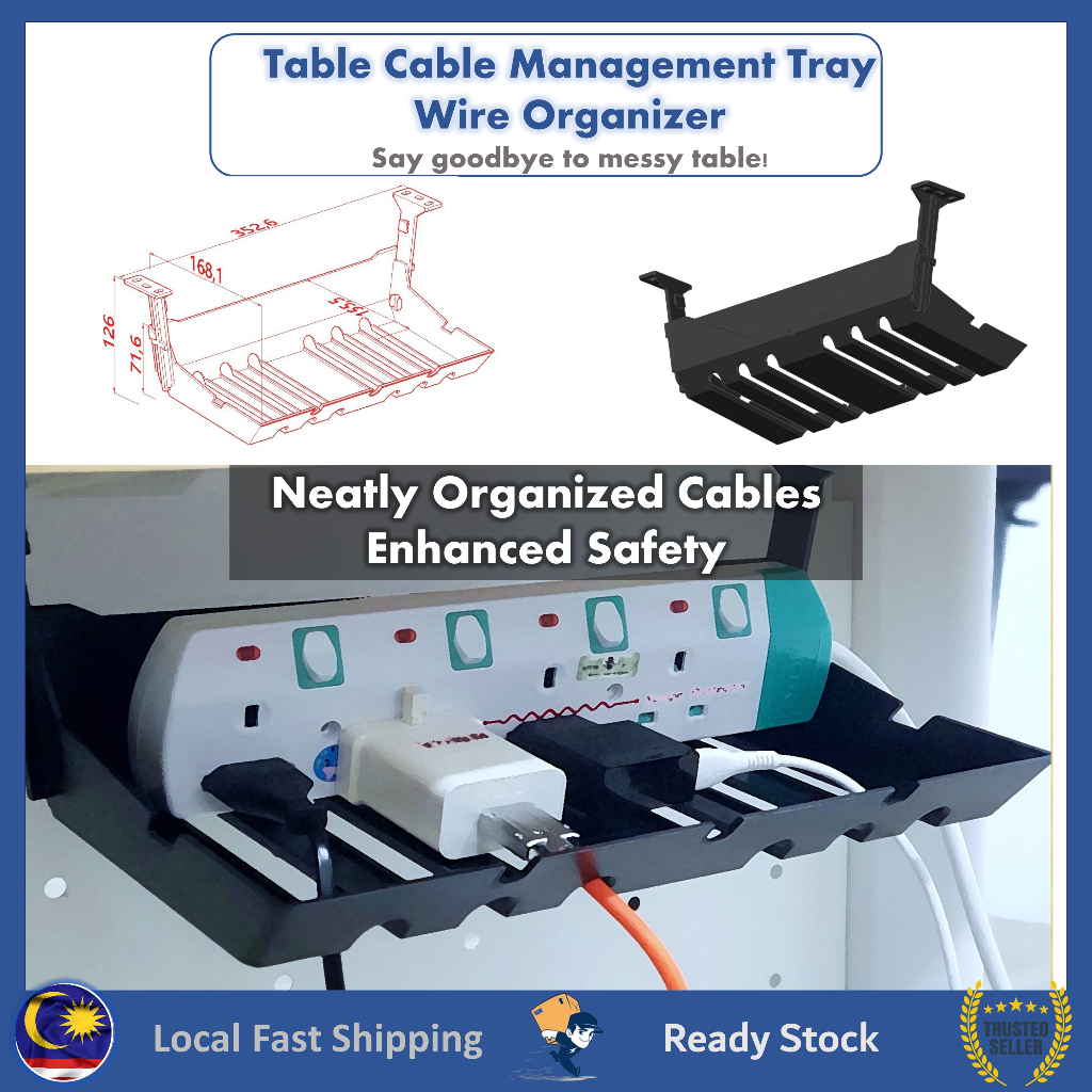 Table Cable Organizer Under Desk Cable Management Tray Storage Rack ...