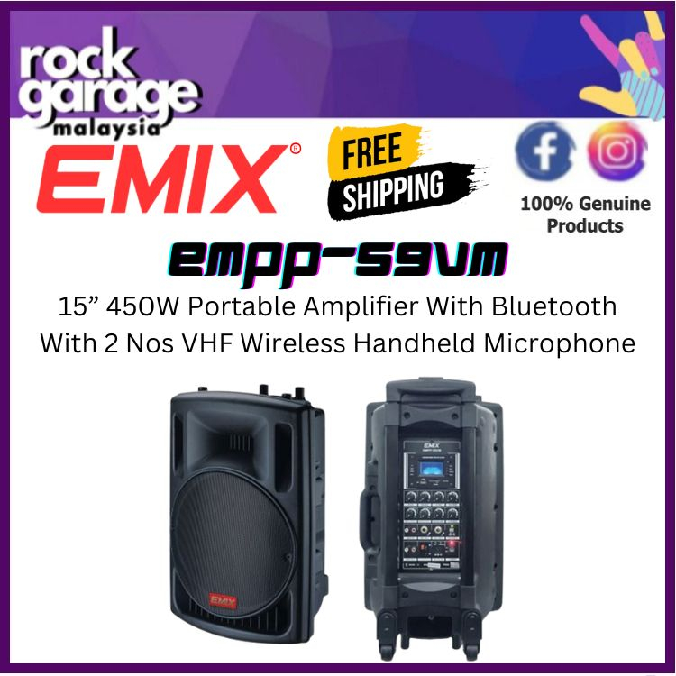 EMIX EMPP-59VM 15” 450W Portable Amplifier With Bluetooth With 2 Nos ...