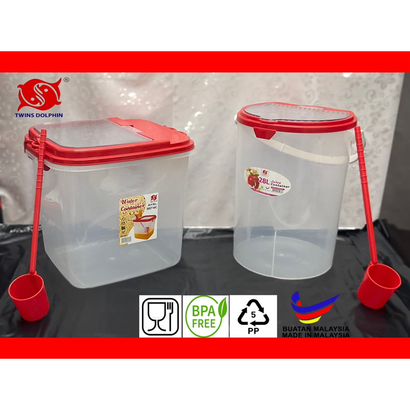 TWINS DOLPHIN Juice Container 28L & 33L(with plastic water scoop)/Bekas ...