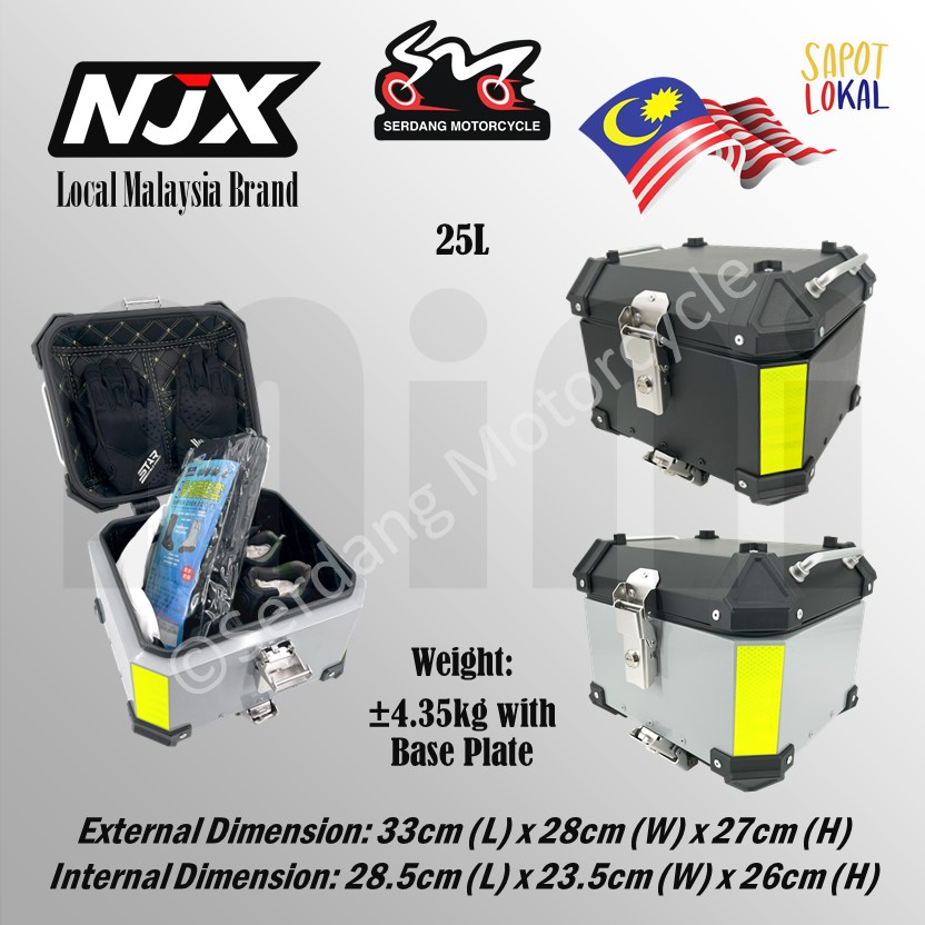 NJX Mini 18L & 25L Aluminium Top Box Simple Design Kotak Motosikal Peti ...