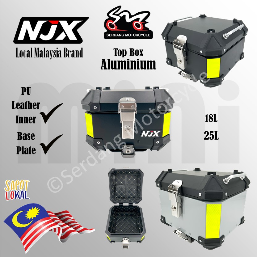 NJX Kotak Motosikal Mini 18L 25L Top Box Aluminium Peti Simple Design ...