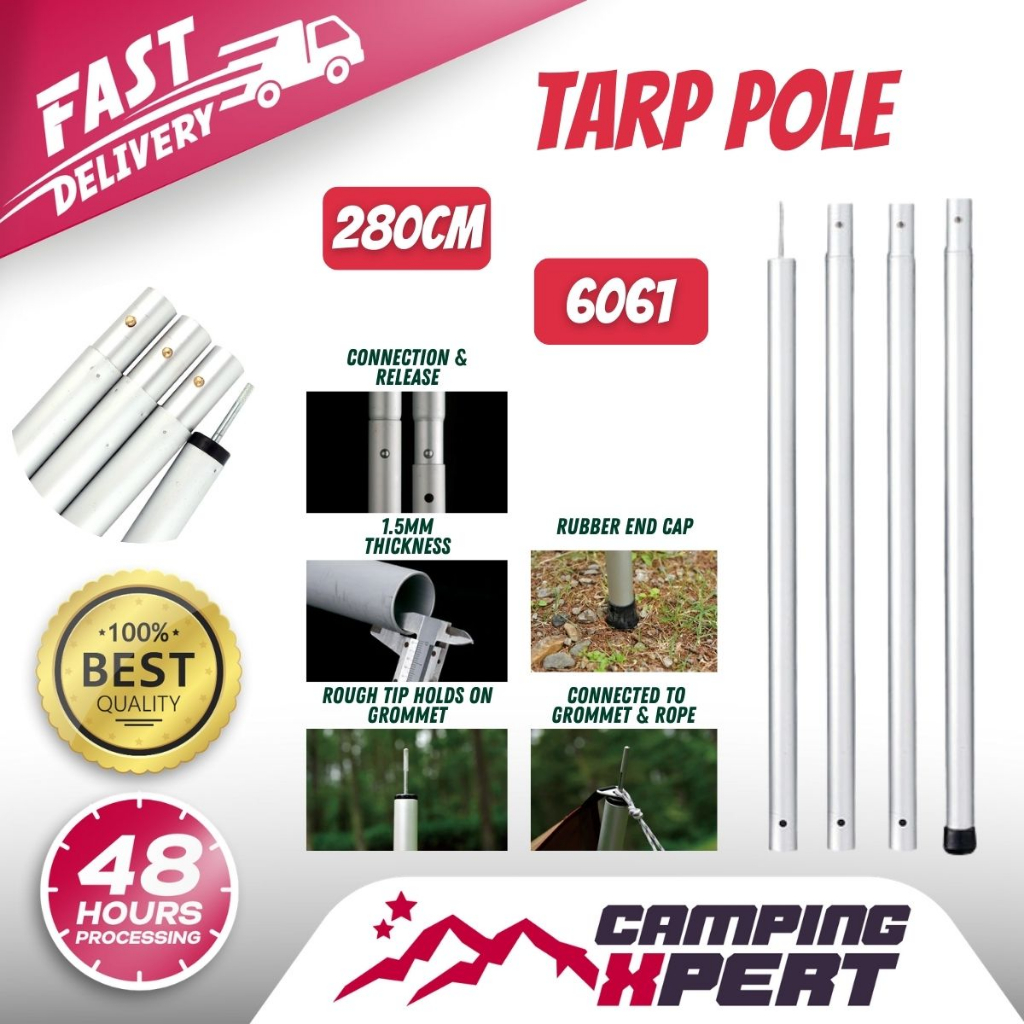 280cm Height Aluminum Steel Tarp Pole Camping Tent Support Adjustable ...