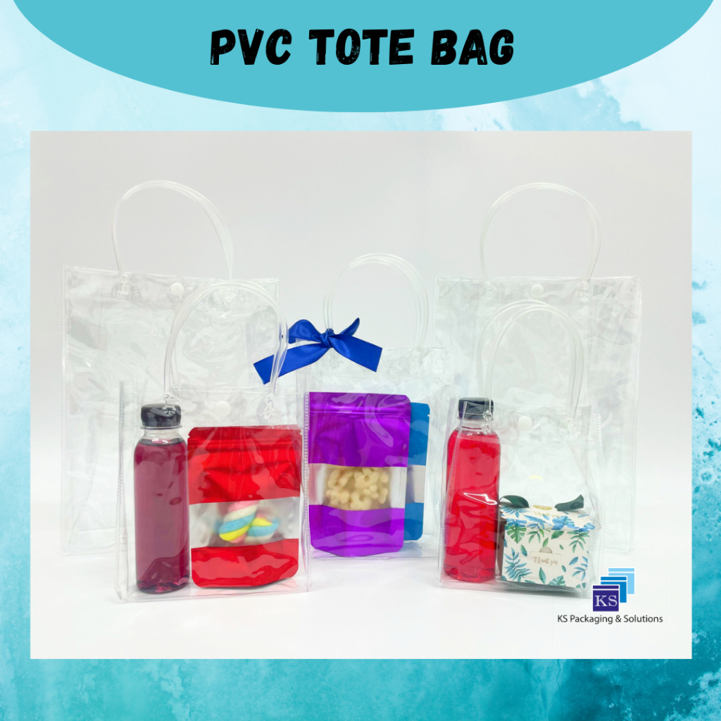 Clear Transparent PVC Tote Bag with Button Transparent Fancy Shopping ...