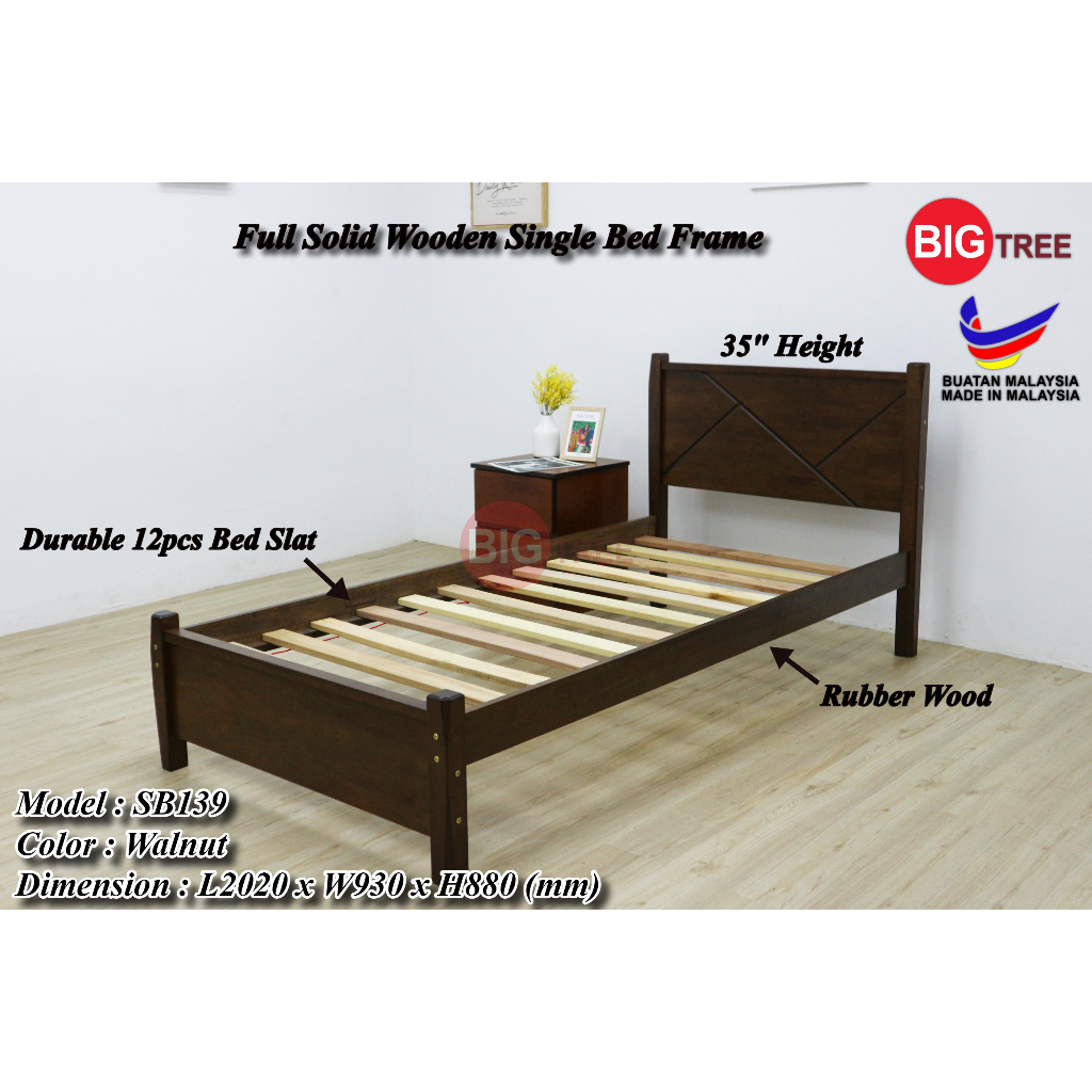 Big Tree Sonia Solid Wooden Single Bed Frame / Quality Single Bed / Katil Bujang Kayu / Slat ...