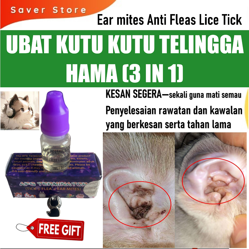 AFG TERMINATOR Ubat Kutu Kucing Paling Berkesan Kutu Telinga Hama Ear ...