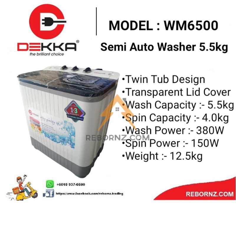 Dekka Semi Auto Washer | Mesin Basuh Manual 5.5kg WM6500 | Shopee Malaysia