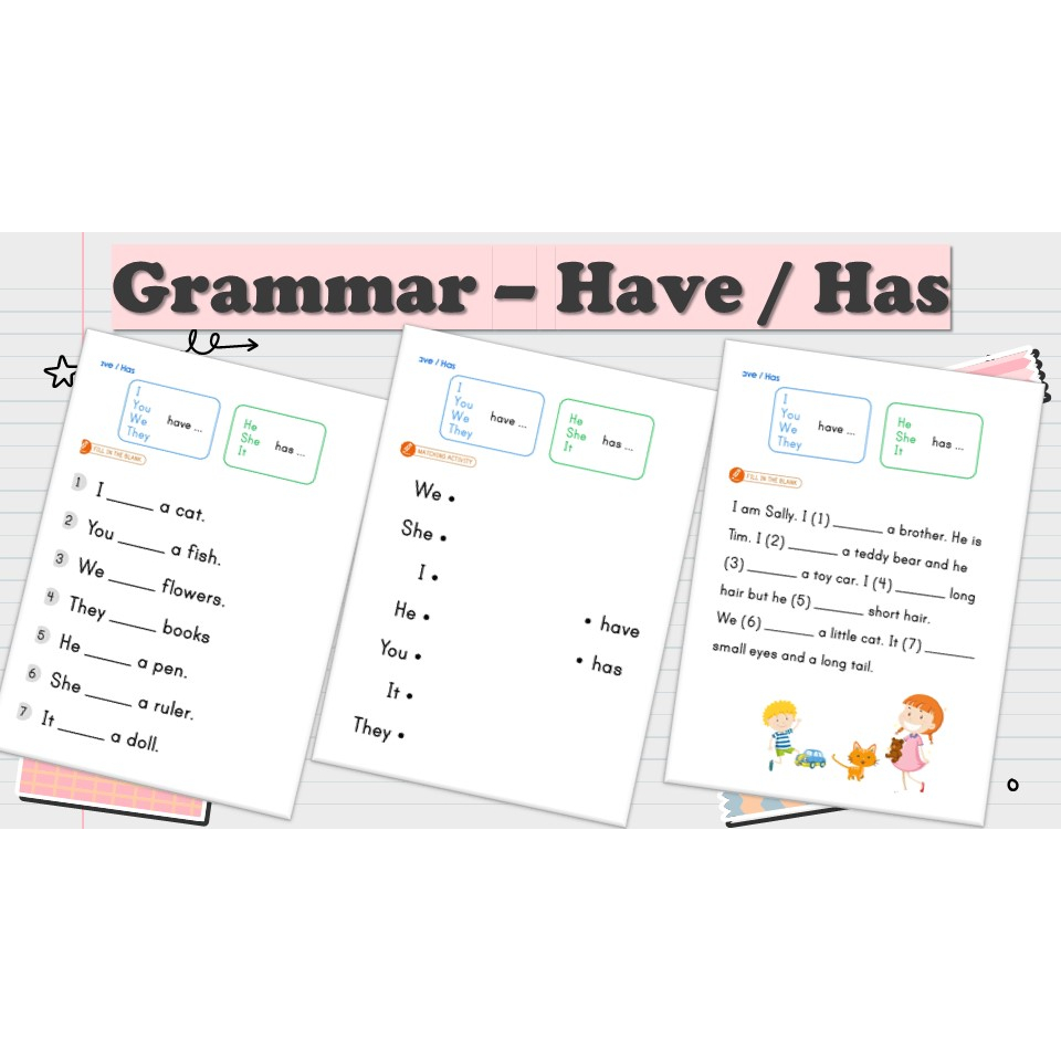 [PRE136] 18 pages Grammar – Have / Has Worksheet for Pre-school PDF ...