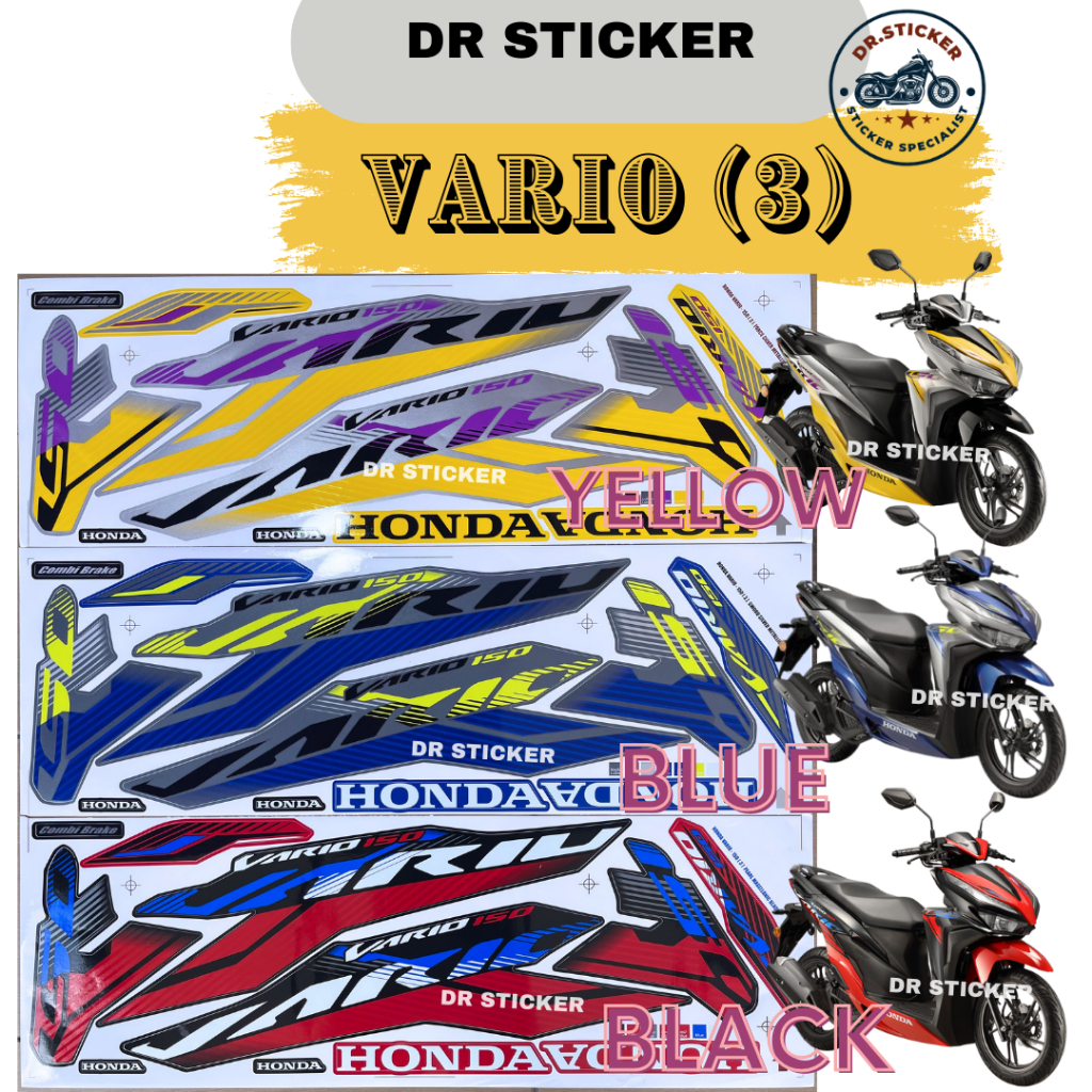 VARIO150 Stripe Stiker Sticker HONDA VARIO 150 BLUE RED YELLOW (3) BODY ...