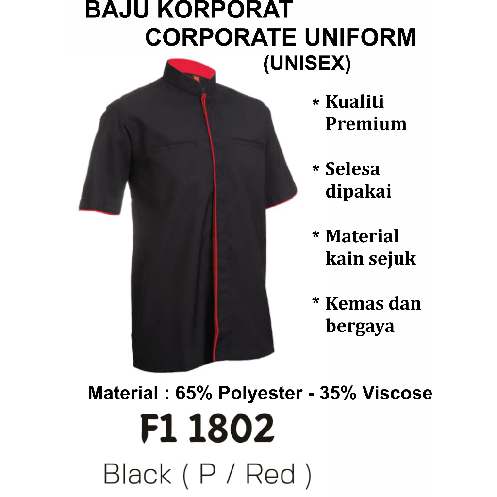 F118 OREN SPORT Unisex F1 Corporate Uniform / BAJU KORPORAT / MANDARIN ...