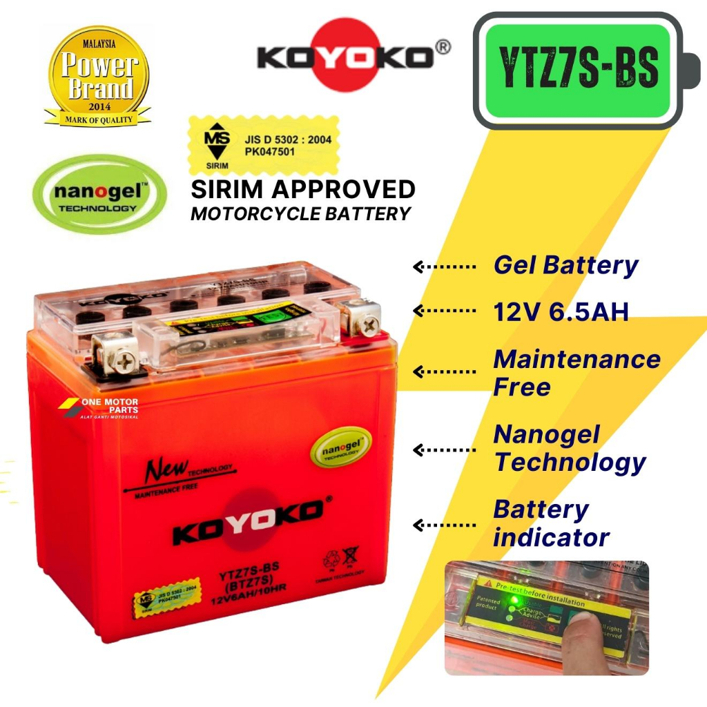 Nanogel Koyoko Battery YTZ7S-BS Yamaha NMAX 155 / NVX 155 / Honda PCX ...
