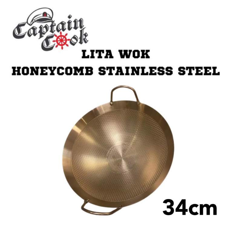CAPTAIN COOK Stainless Steel Lita Honeycomb Wok Double Handle Kuali ...