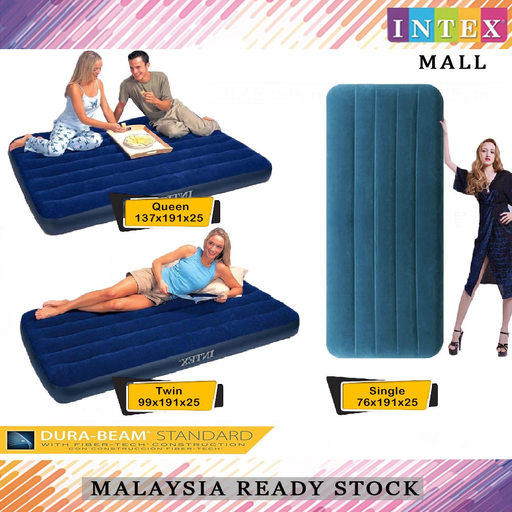 ORIGINAL INTEX Inflatable Flocked Air Bed / Air Mattress Single, Twin ...