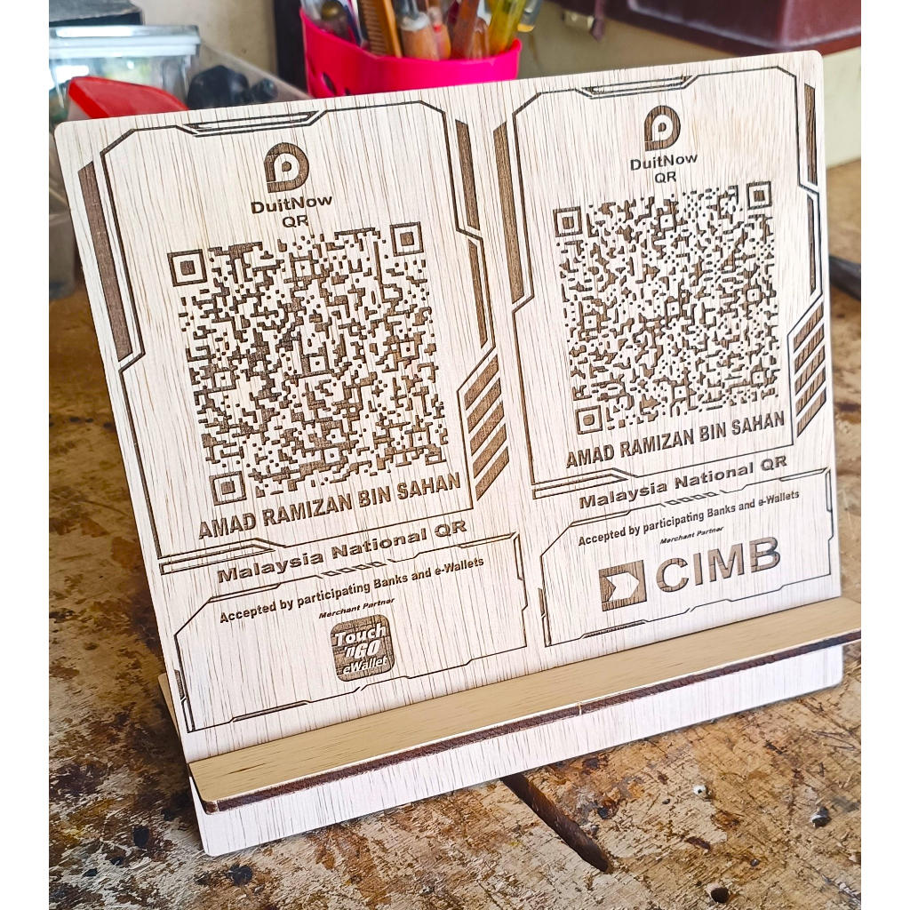 QR CODE Duit Now Touch N Go / Maybank QRPAY/ TNG/ FREE Standee Wood ...