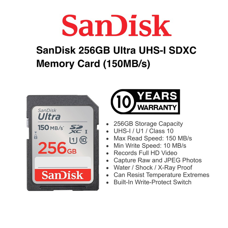 (SANDISK OFFICIAL)SANDISK 256GB 150mbs ULTRA UHS-I SDXC MEMORY CARD 10 ...