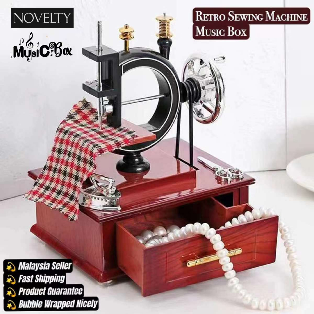 Retro Sewing Machine Music Box Kotak Muzik Klasik Vintage Antique Home Decor Hadiah Birthday ...