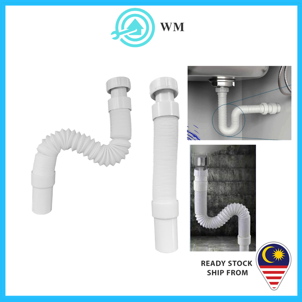 TECHPLAS 1 1/4" or 1 1/2" Flexible Trap Hose for Bathroom Basin Kitchen Sink | Shopee Malaysia