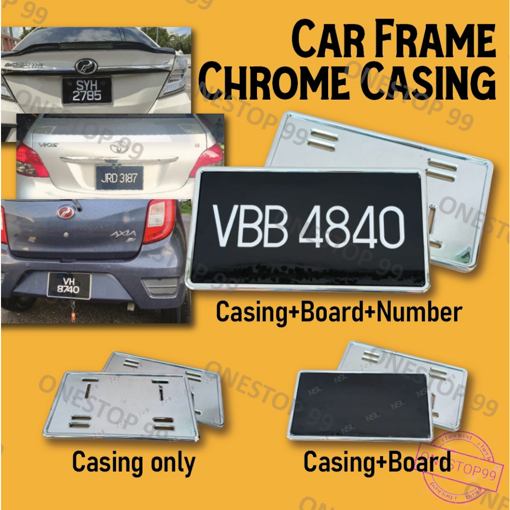 🔥READY STOCK🔥Square Size Universal Chrome Number Plate Frame (1pc ...