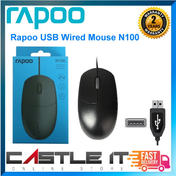 Rapoo N200 N100 USB Wired Optical Black Mouse/ 1600 DPI Tracking Engine ...