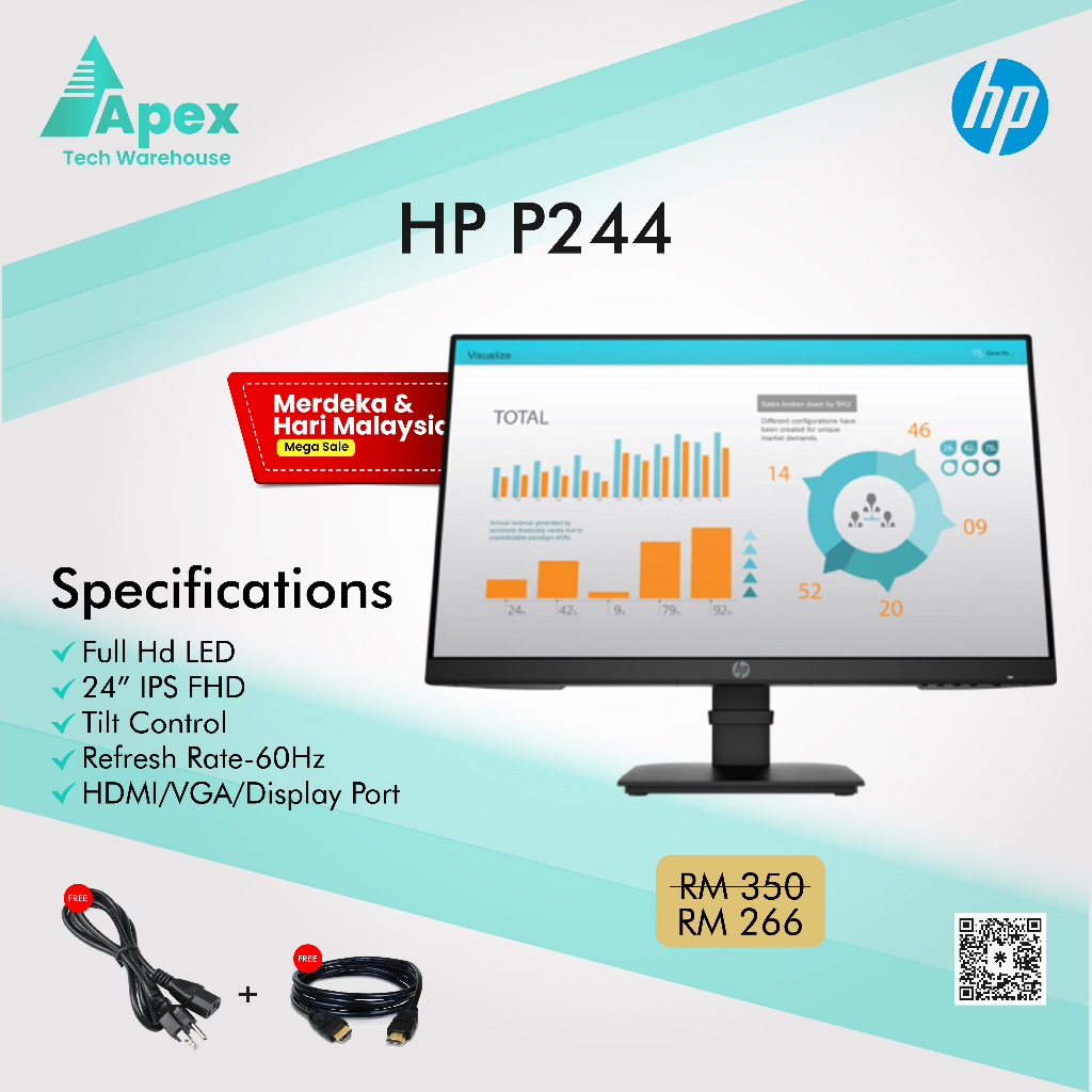 Gaming HP P244 23.8 Inch FHD IPS LED Backlit LCD Anti-Glare Monitor ...