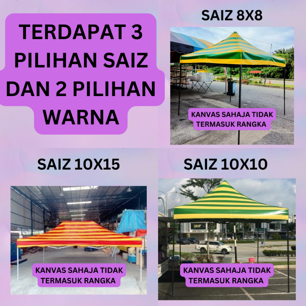 KANVAS PVC STRIPE / JALUR SAIZ 8ft X 8ft (2.5M X 2.5M) / 10ft X10ft ...