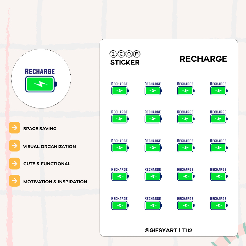 Recharge Tiny Icon Sticker Bujo Sticker Planner Sticker - T112 | Shopee ...