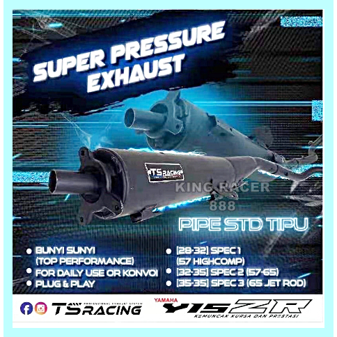 TS Racing Y15ZR Exhaust STD Open Super Back Pressure 28mm / 32mm / 35mm ...