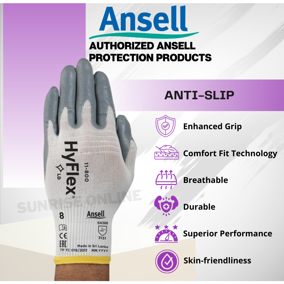 [ORIGINAL] Ansell HyFlex 11-800 Nitrile Coated Protective Glove (Multi ...