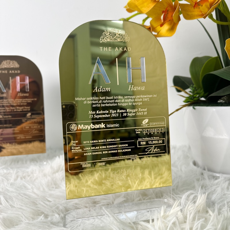 STANDEE PLAT HANTARAN MAS KAHWIN CEK IJAB QABUL- 3D initial Name : Kayu ...