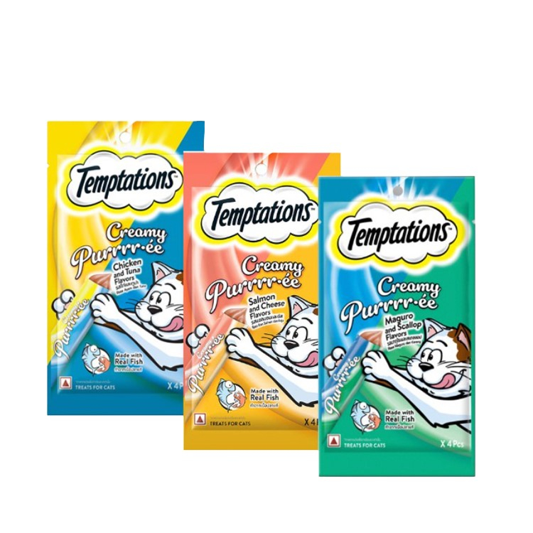 Temptations Creamy Purrrr-ee Cat Treats (12gX4pcs) Treat Lick Puree ...