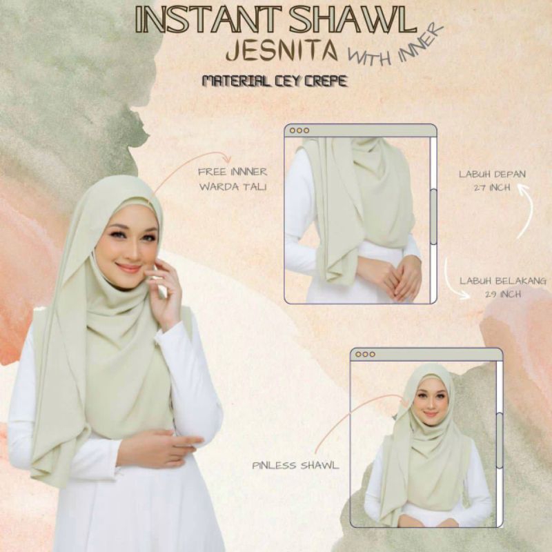 INSTANT SHAWL JESNITA CEY CREPE INNER WARDA TALI | Shopee Malaysia