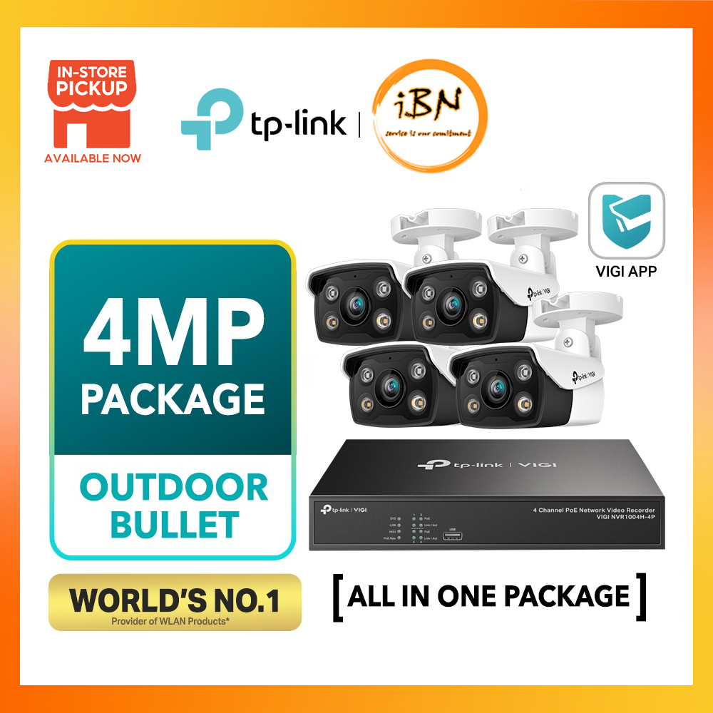 TP-Link 4MP AI CCTV VIGI C340&C440 (4MM)ALL IN ONE Bundle With PoE NVR NVR1004H-4P Full Color ...