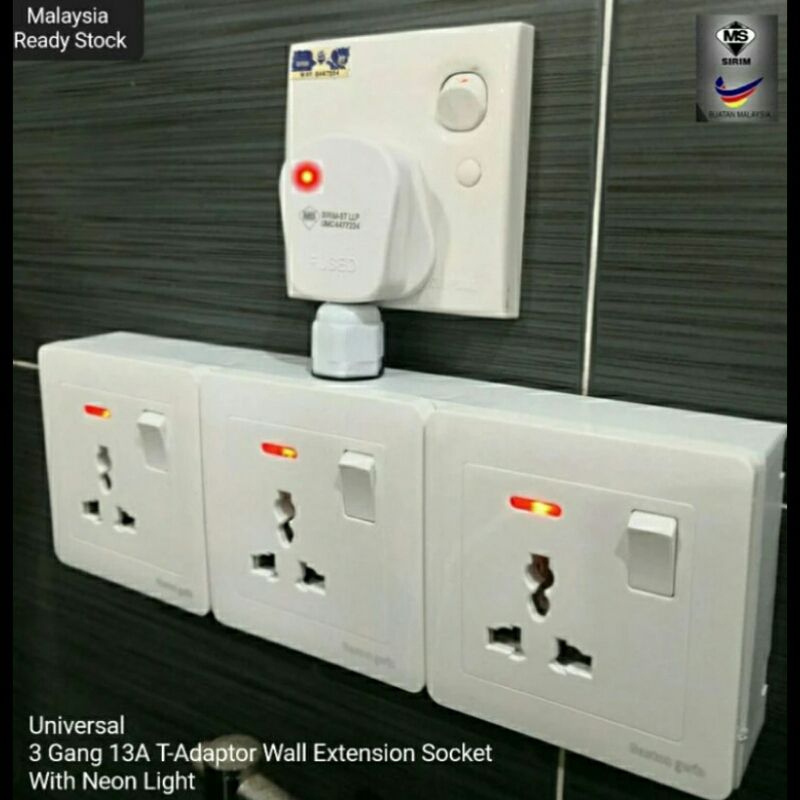 High Quality 2/3/4 Gang Multi Adaptor T-Adaptor With Neon Light Wall ...