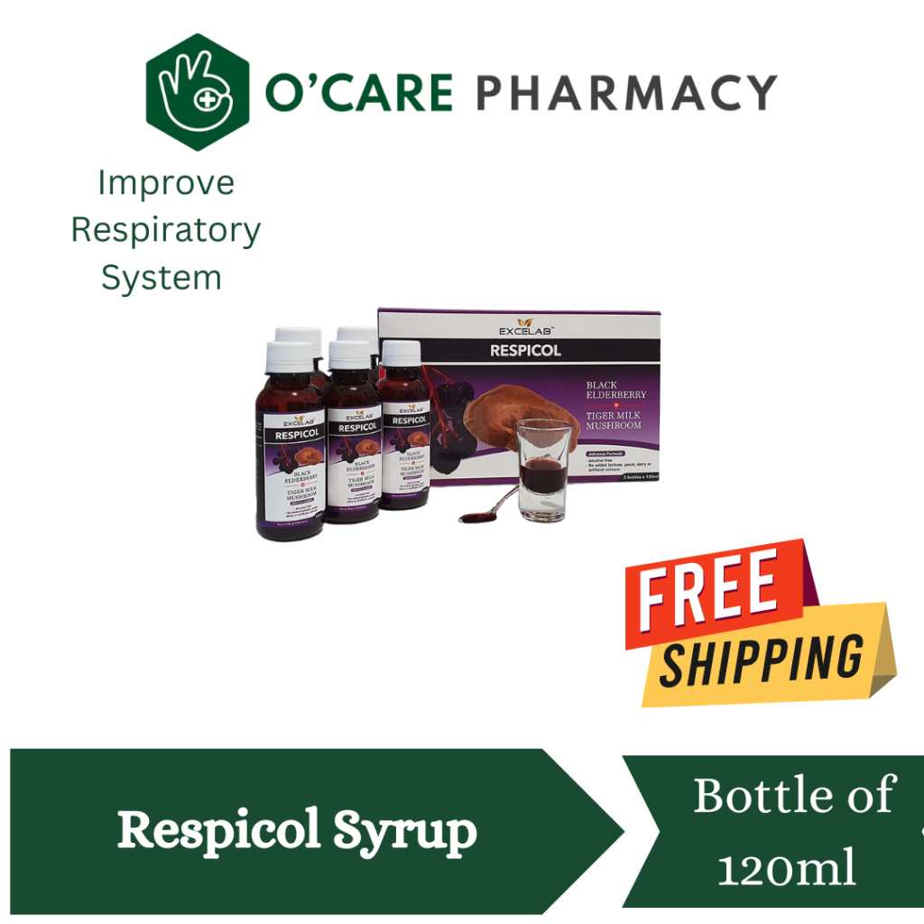 Excelab Respicol Syrup 120ml Tiger Milk Mushroom + Elderberry For Kids ...
