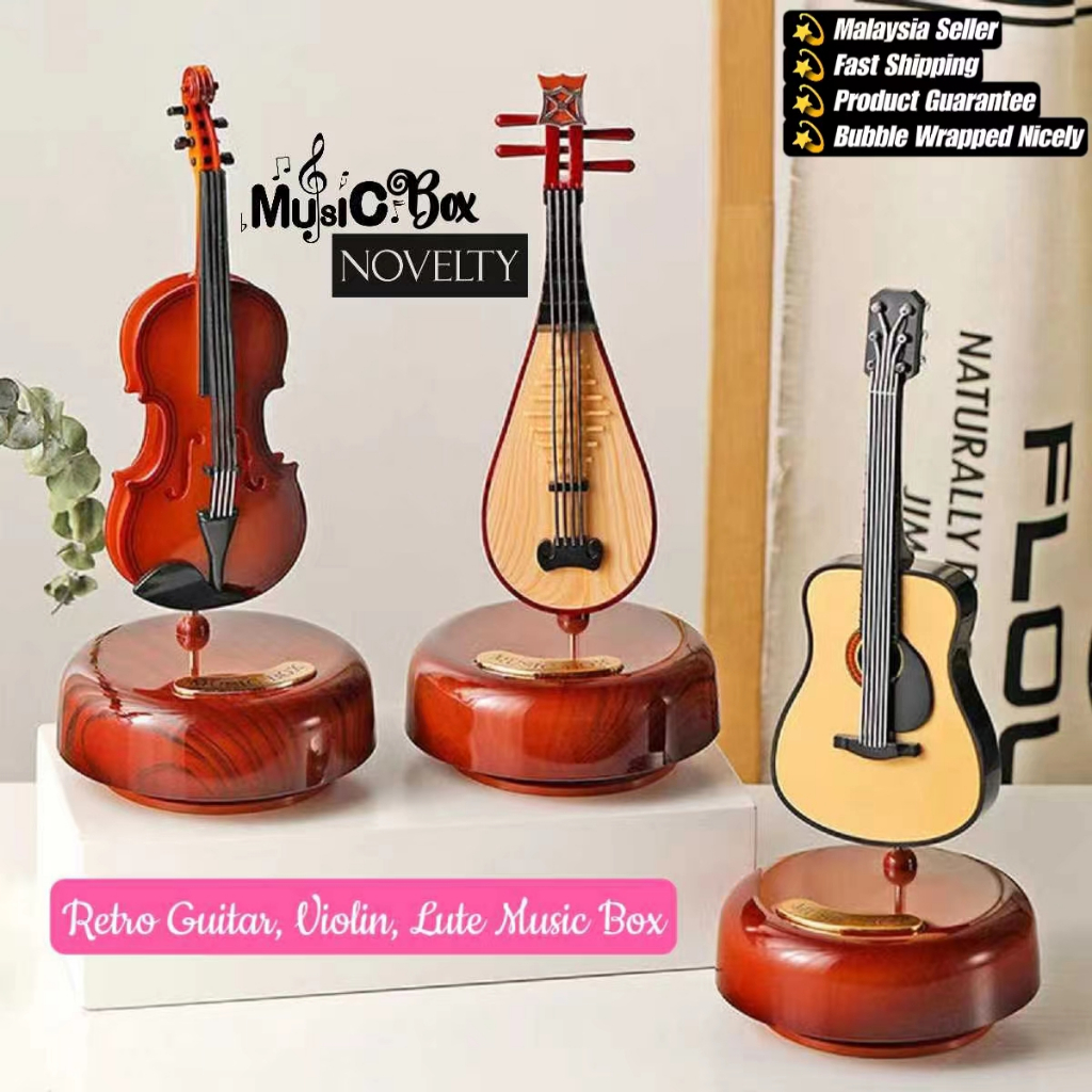 Cute Guitar Violin Lute Music Box Kotak Muzik Comel Decoration Novelty ...