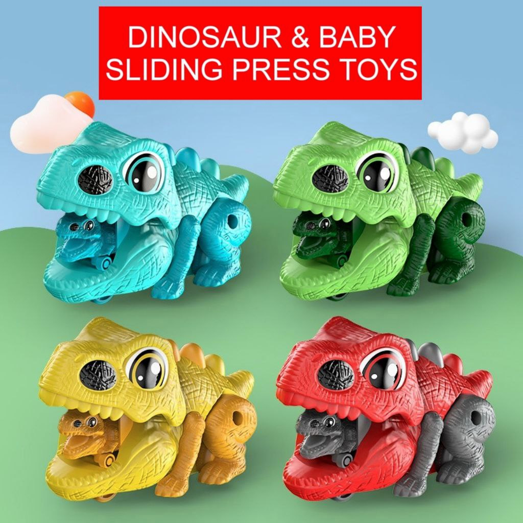 Dinosaur and Baby Sliding Press Toys for Kids 2 in 1 Catapult Inertial ...