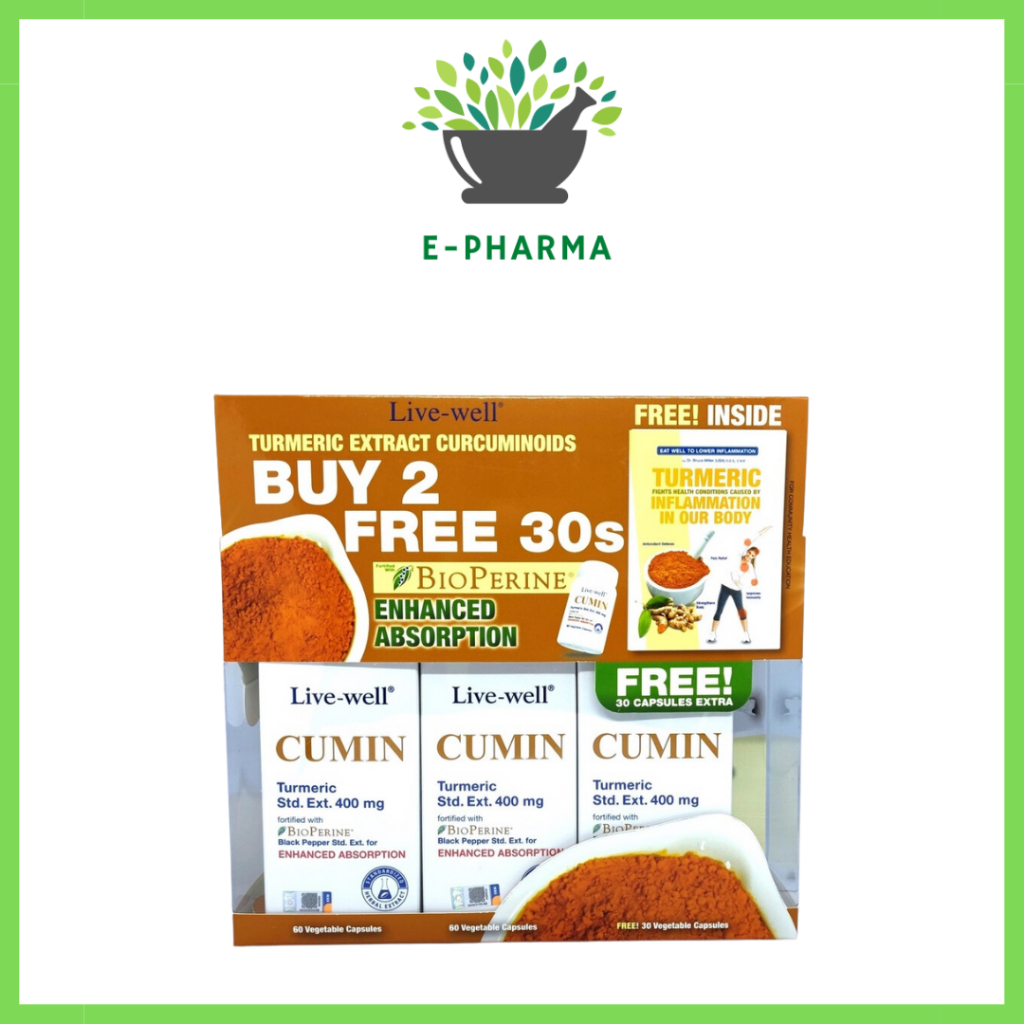Live well Cumin Tumeric Extract 400mg 30's, 60'sx2 FREE Health Book ...