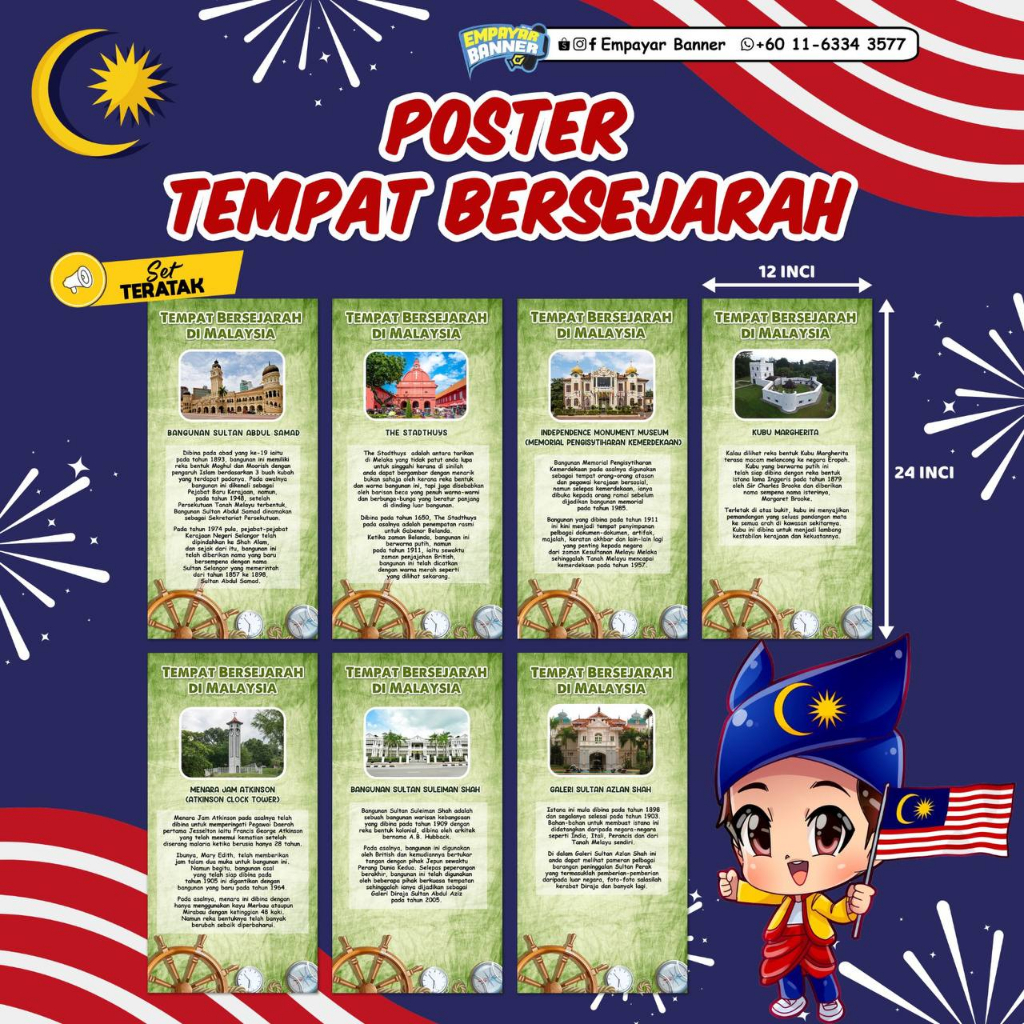 NEW DESIGN Poster Tempat Bersejarah Malaysia 12x24 inci (7 Keping ...