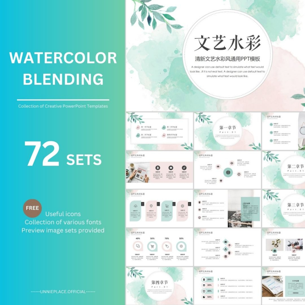 72 Watercolor Style PPT PowerPoint Template Slides Readymade | Shopee ...