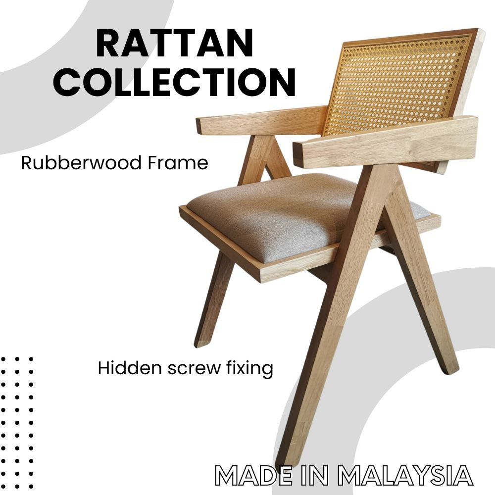 Nordic Rattan Dining Chair 餐椅 Restaurant Wood Chair 藤椅 Kerusi Rotan ...