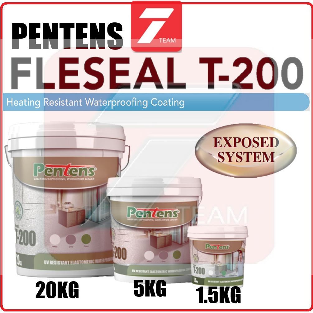 PENTENS FLESEAL T200 UV Resistant Elastomeric Waterproofing Coating 5KG / PENTENS T200 PRO FIBER ...