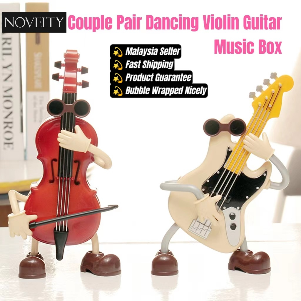 Couple Pair Dancing Violin Guitar Music Box Ornament Kotak Muzik Biola ...