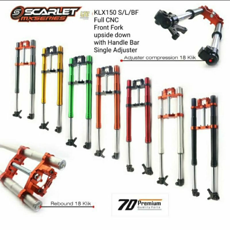 KLX150 - FRONT FORK FULL CNC SINGGLE & DOUBLE ADJUSTER - UPSIDE DOWN WITH HANDLE BAR (READY ...