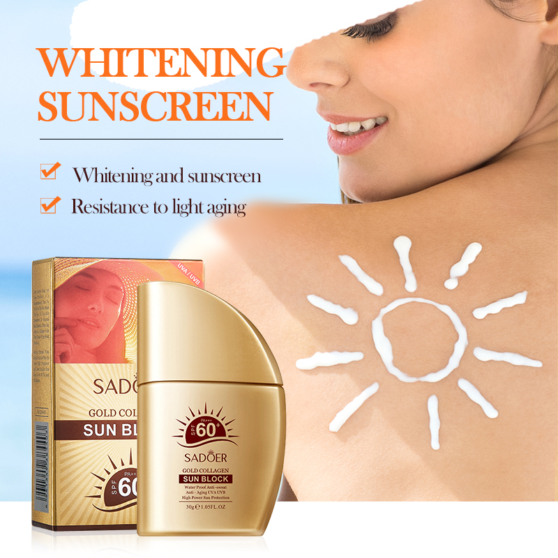 SADOER Gold Collagen Sunscreen Set SPF60 PA+++ Isolation Sunscreen(30g) | Shopee Malaysia