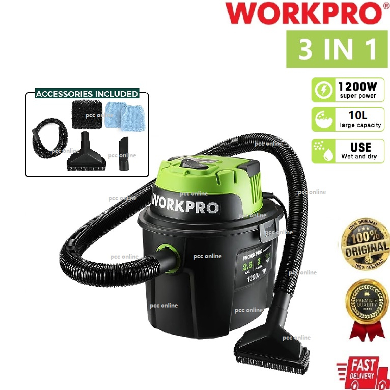 WORKPRO Vacuum Cleaner 10L 3-IN-1 Wet & Dry and Blower Function 1200W ...